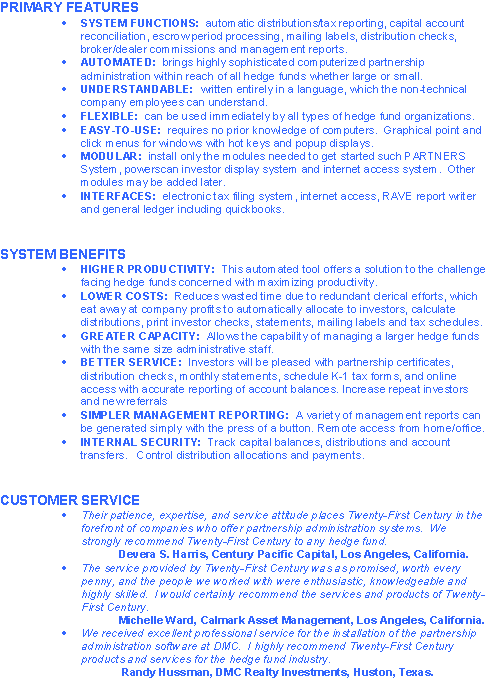 Hedge Fund Software Features and Benefits By Twenty-First Century
